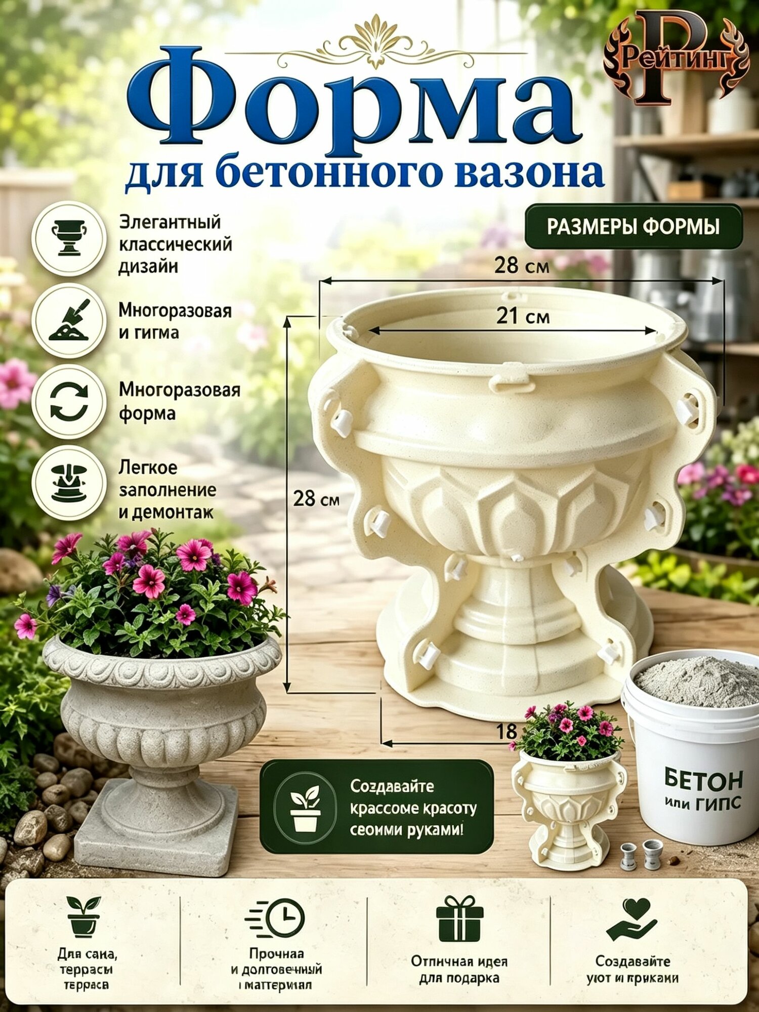 Форма для цветочной клумбы из бетона и гипса