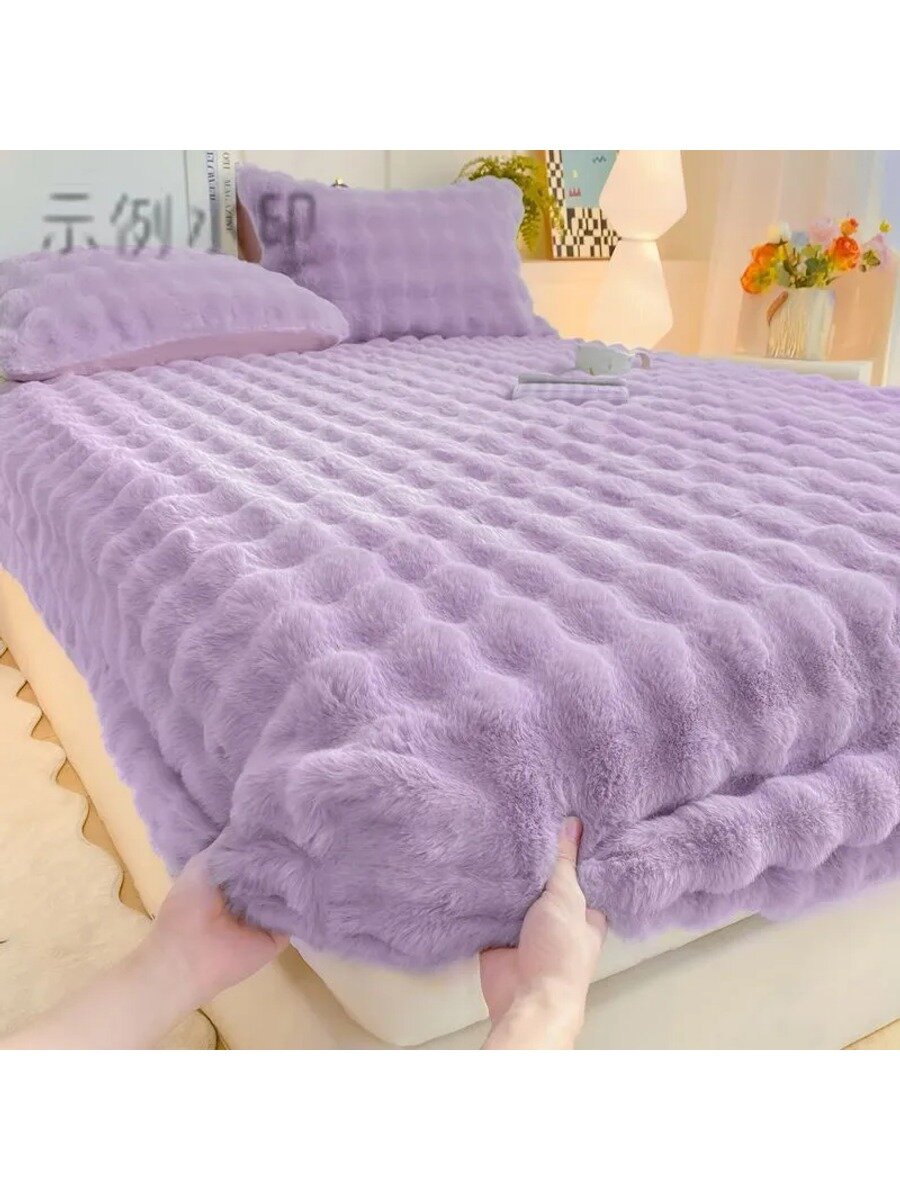 Простыня на резинке 120x200 см, бархат, лиловый, без рисунка, 1 шт
