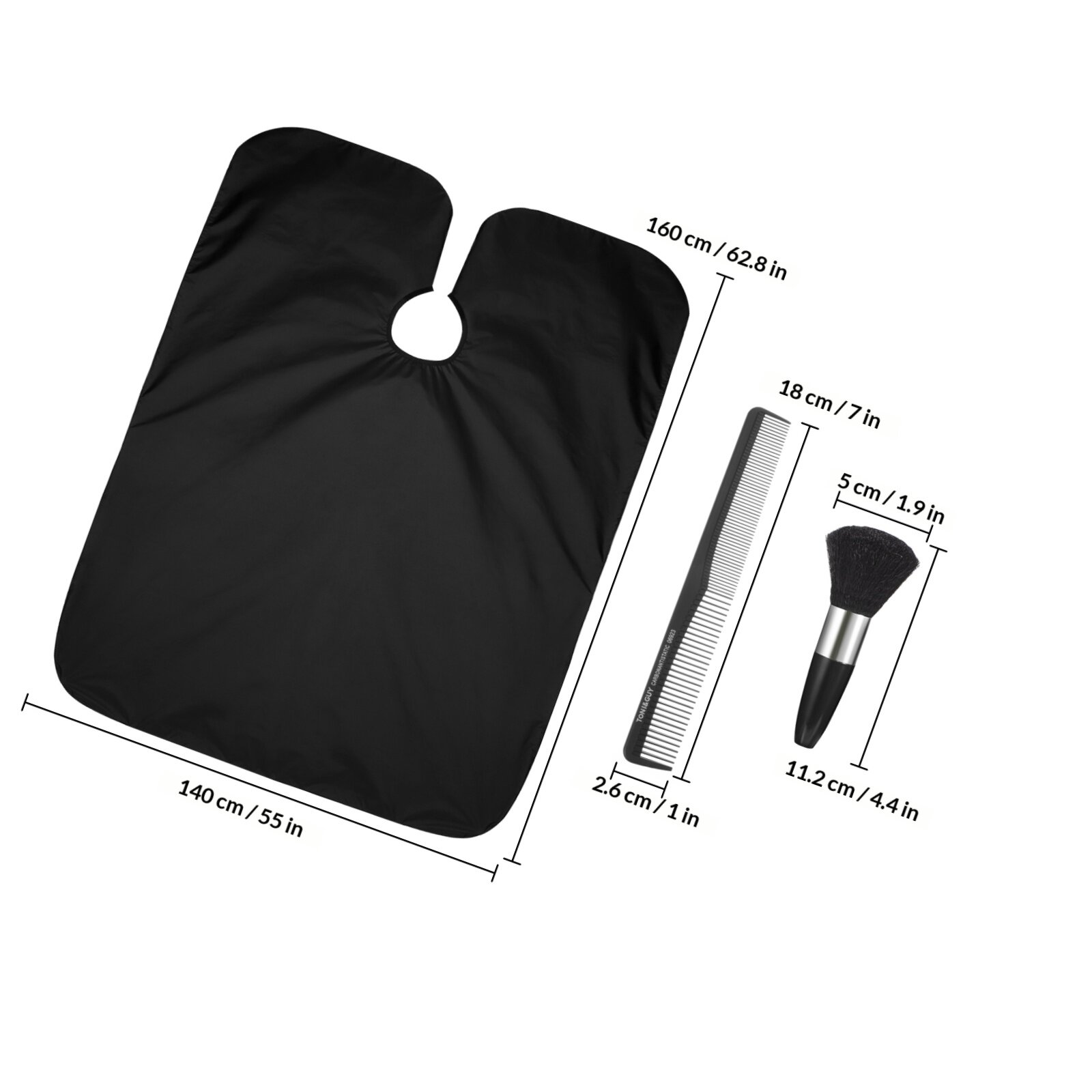 Плащ Для Стрижки Волос 1 Шт Плащ Парикмахера Чёрный Размер 160.00X140.00X0.10Cm