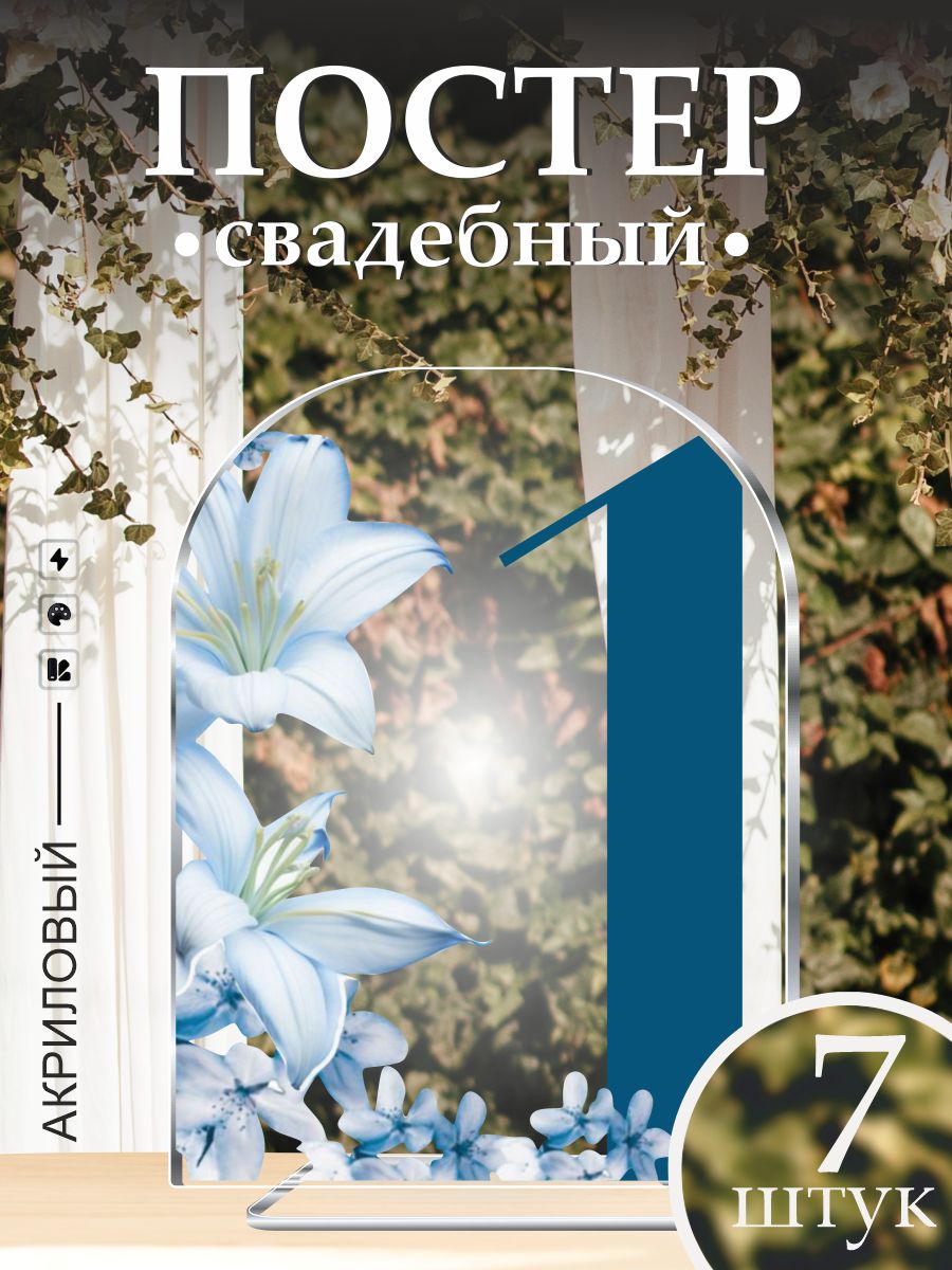 Цифры на столы на свадьбу с цветочками
