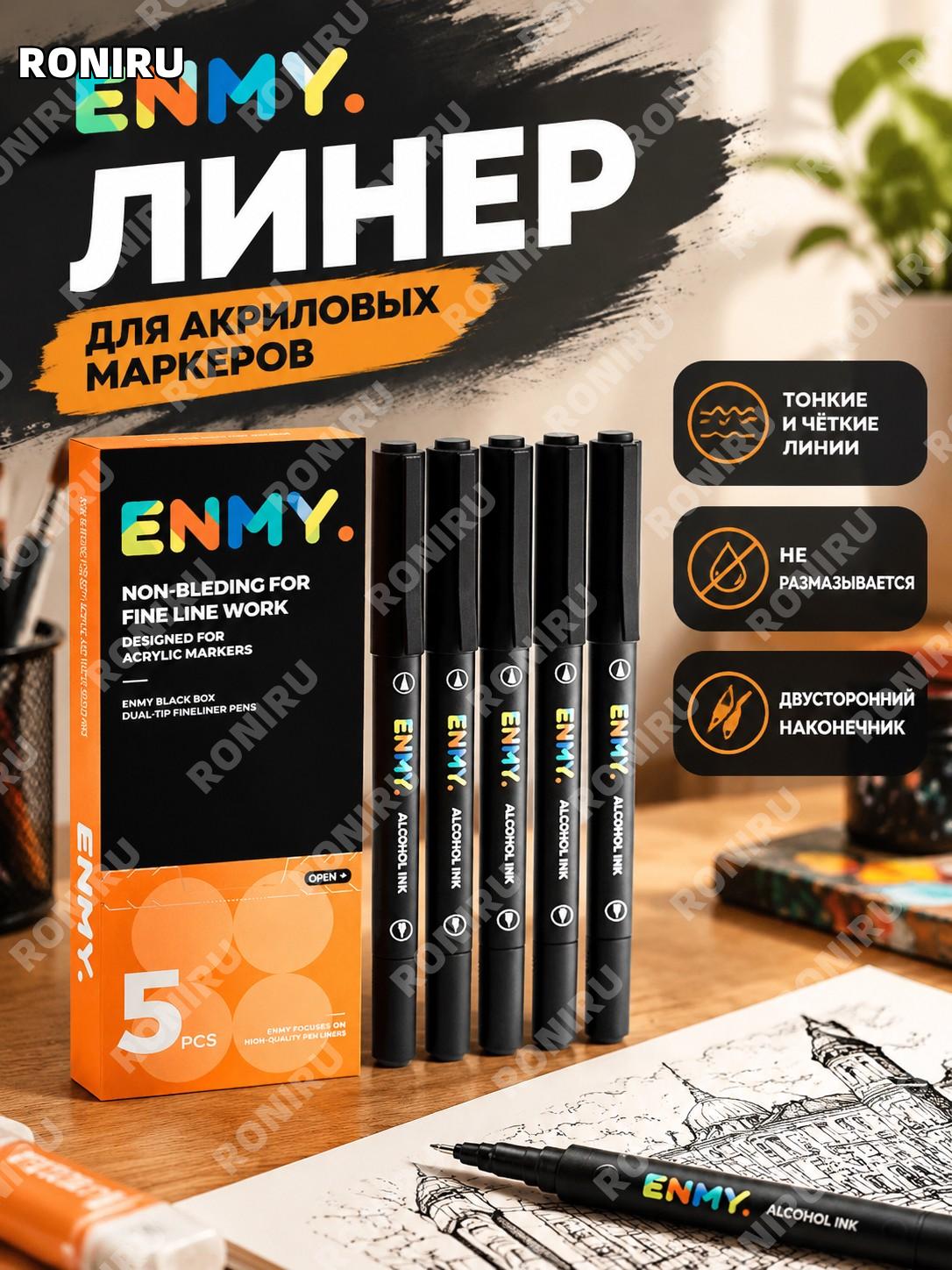ENMY двусторонняя ручка-лайнер для акриловых маркеров тонкий и толстый наконечник версия Английский чёрный бокс
