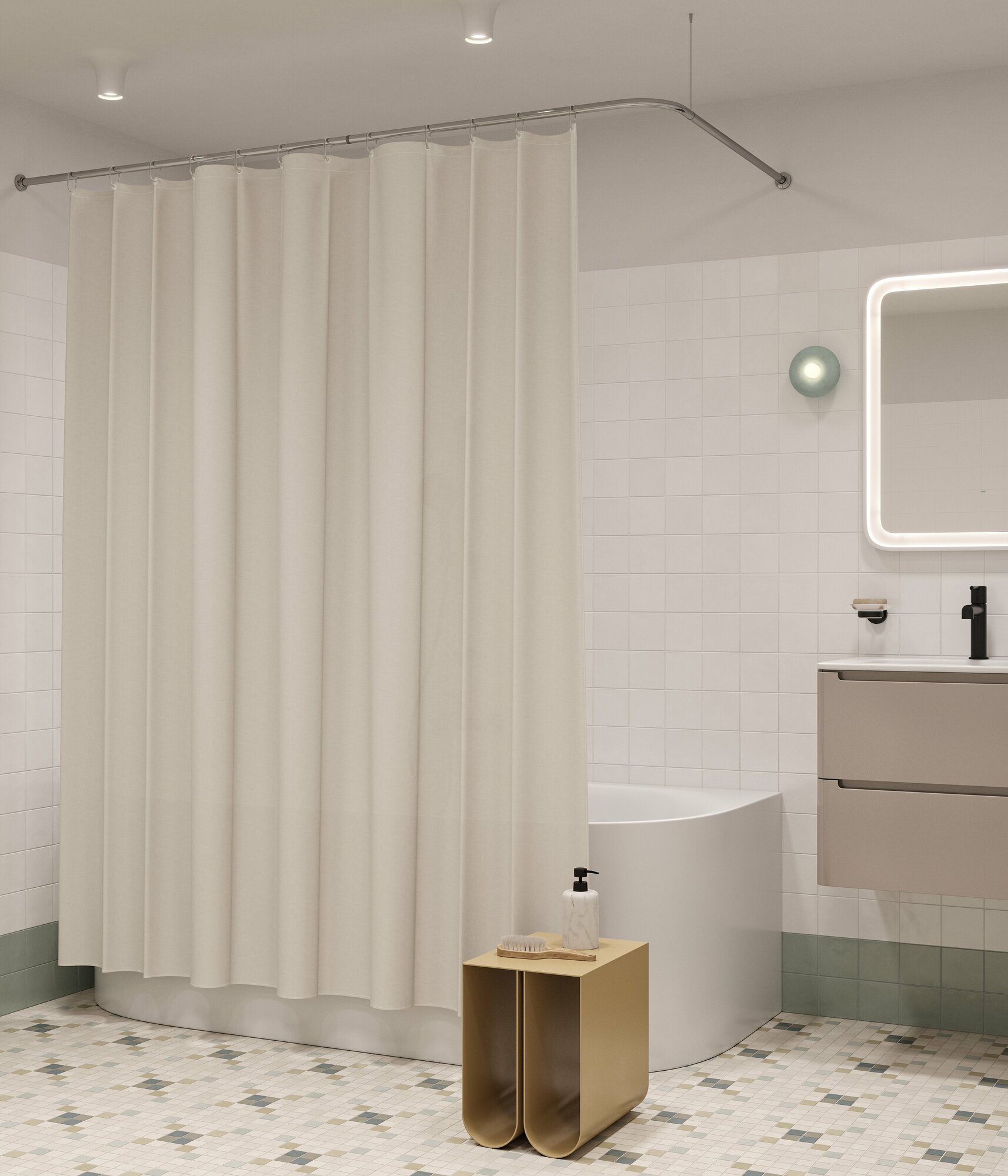 Штора для ванной IDDIS Бэйс (Base) BS02P18i11 200x180 см водоотталкивающая бежевая с кольцами
