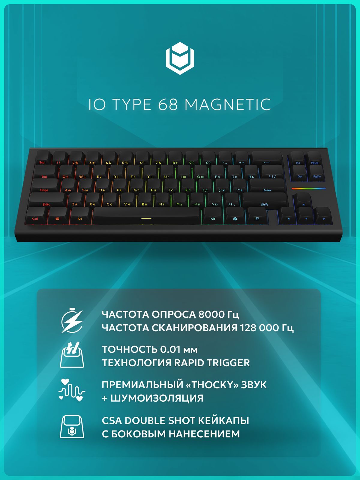IO by Red Square Type 68 Magnetic Black Ice Проводная магнитно-механическая игровая клавиатура, русская раскладка, черная