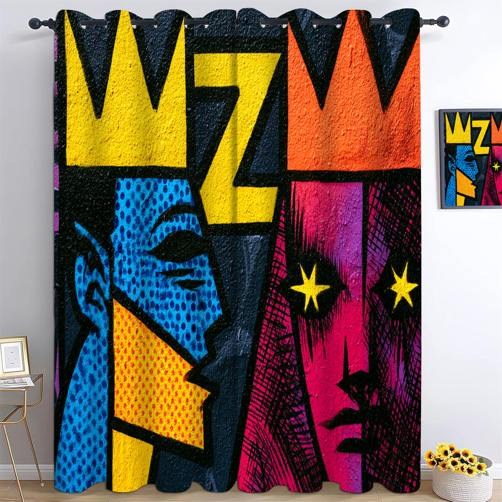 Портьеры блэкаут на люверсах 145x240cm 2 шт, Поп-Арт Граффити интерьерные плотные шторы затемняющие