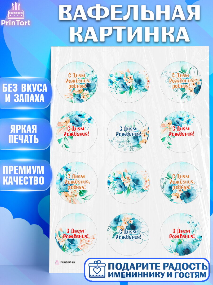 Вафельная картинка для торта С Днем Рождения. Украшения для торта девушке на День Рождения. Декор для выпечки PrinTort