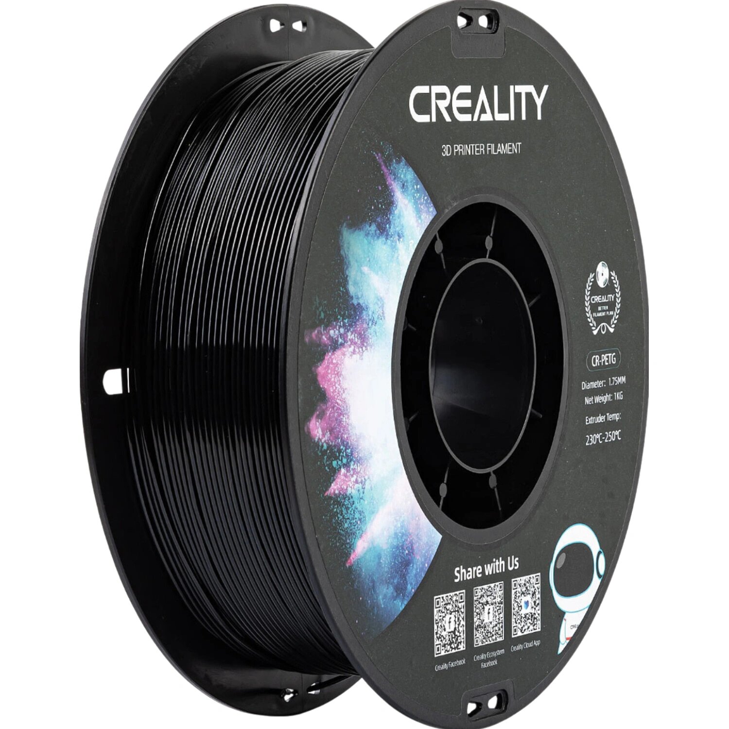 Creality Пластик CR-PETG для 3D-принтера Creality чёрный глянцевый 1.75 мм 1 кг