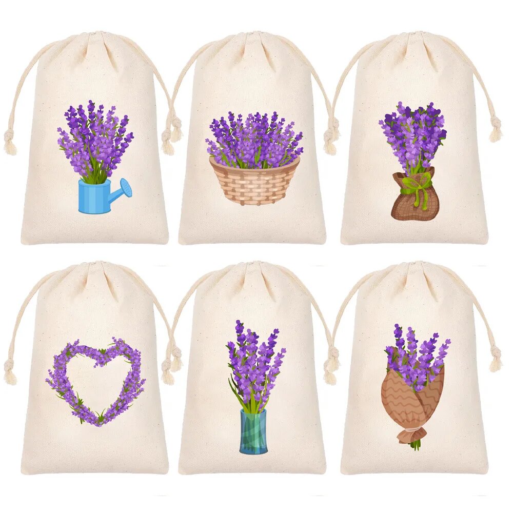 Хлопковые подарочные пакеты мerylover лавандовые 10х15 см Сиреневый, lavender 6pcs