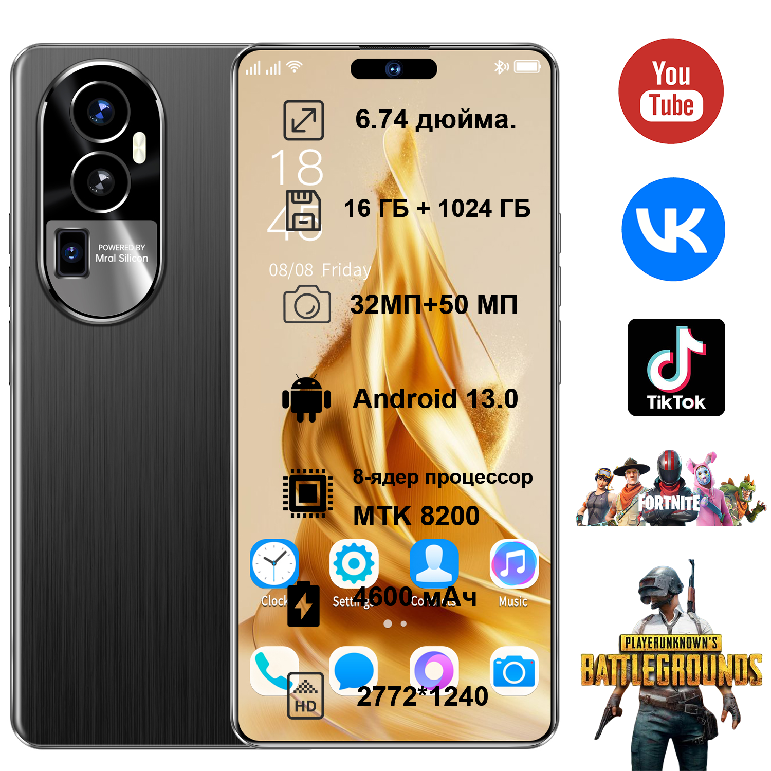Игровой смартфон Reno 10 Pro 2SIM 6.74 дюйма экран 16ГБ +1024ГБ 4600 мАч Российская система, черный