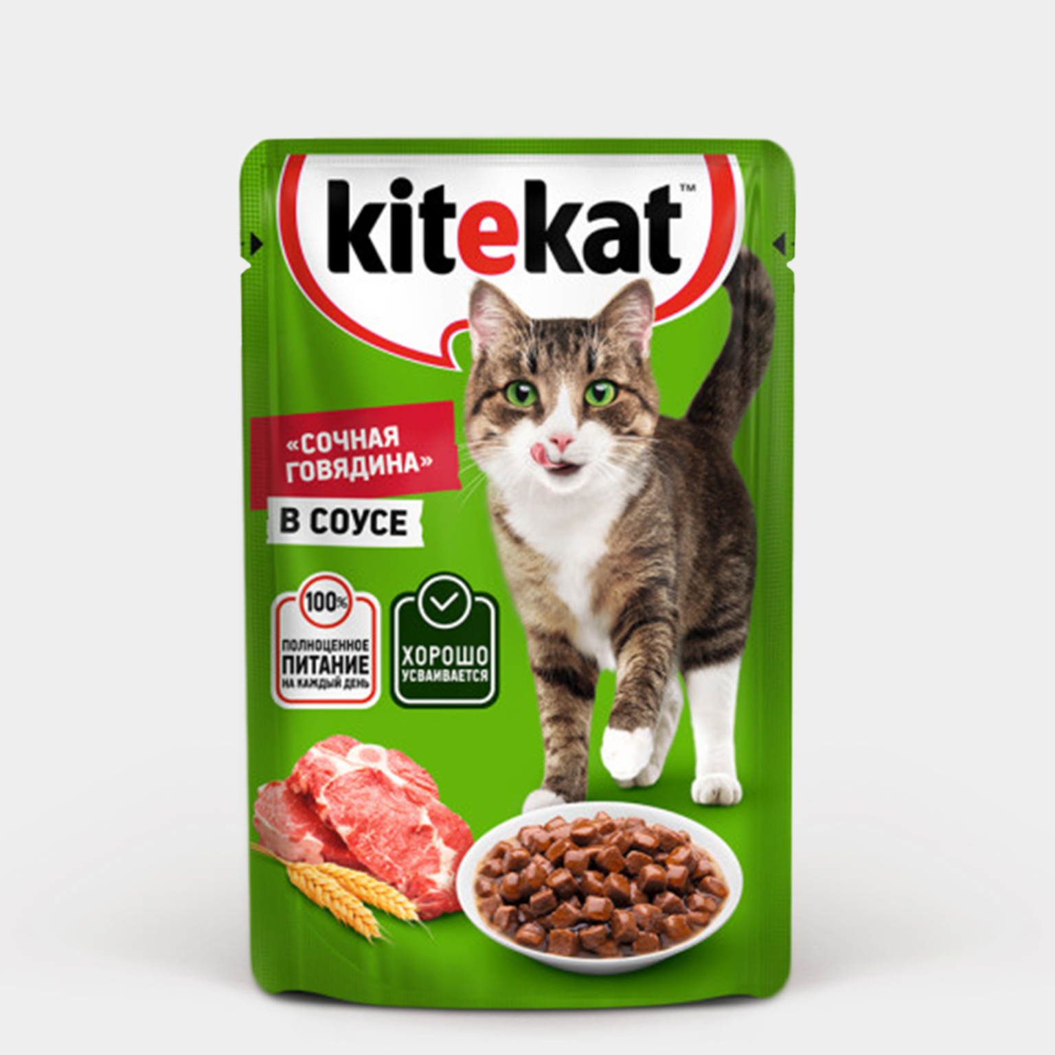 Влажный корм для кошек Kitekat Сочная говядина в соусе, 85 г