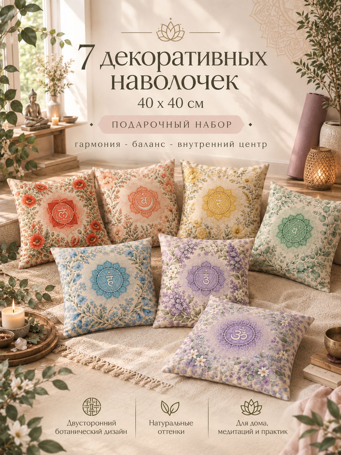 Декоративные наволочки Чакры , набор, 7 штук