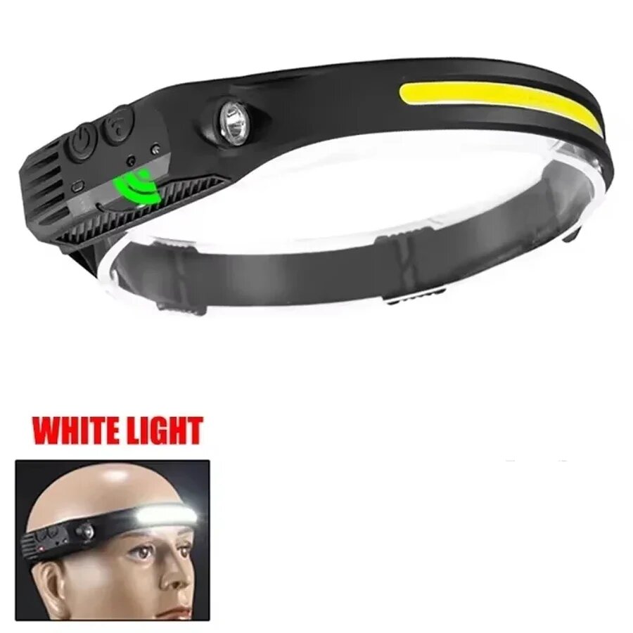 Индукционный налобный фонарь COB LED белый свет White light