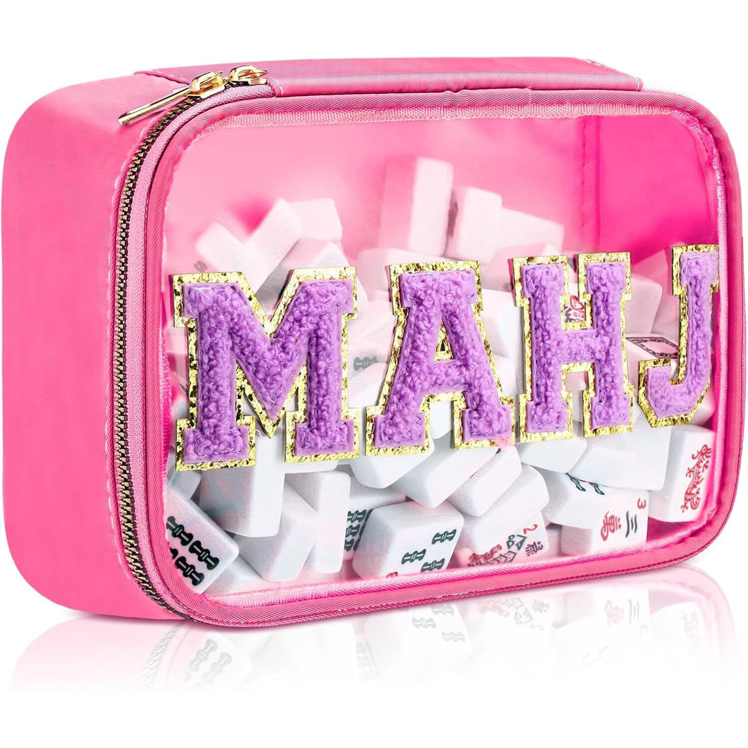 Embroidered Mahjong Tile Organizer Bag, Portable Toiletry Makeup Pouch, Large Capacity Travel Cosmetic Storage -