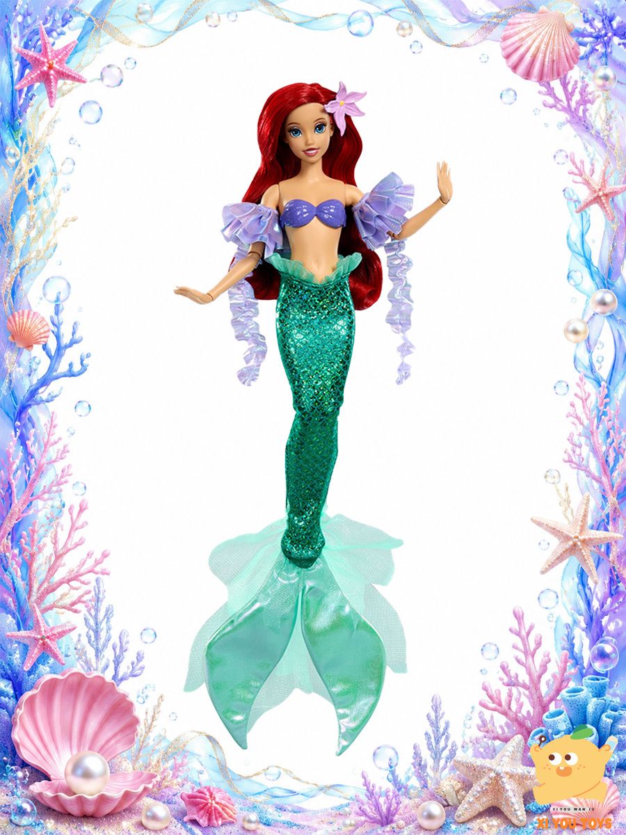 Disney Princess Sparkling Princess Ariel HLW93 кукла Ариэль из серии Русалочка, модная шарнирная кукла с блестящим хвостом, длинными волосами, коллекционная игрушка для девочек