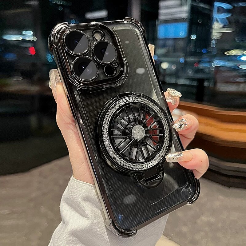 Чехол для iPhone 13 Pro Max с магнитным кольцом и амортизацией, цвет графитовый черный