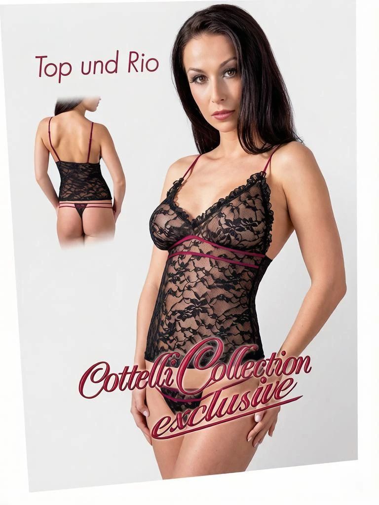 Комплект из черного кружева и цвета фуксии от Cottelli Collection