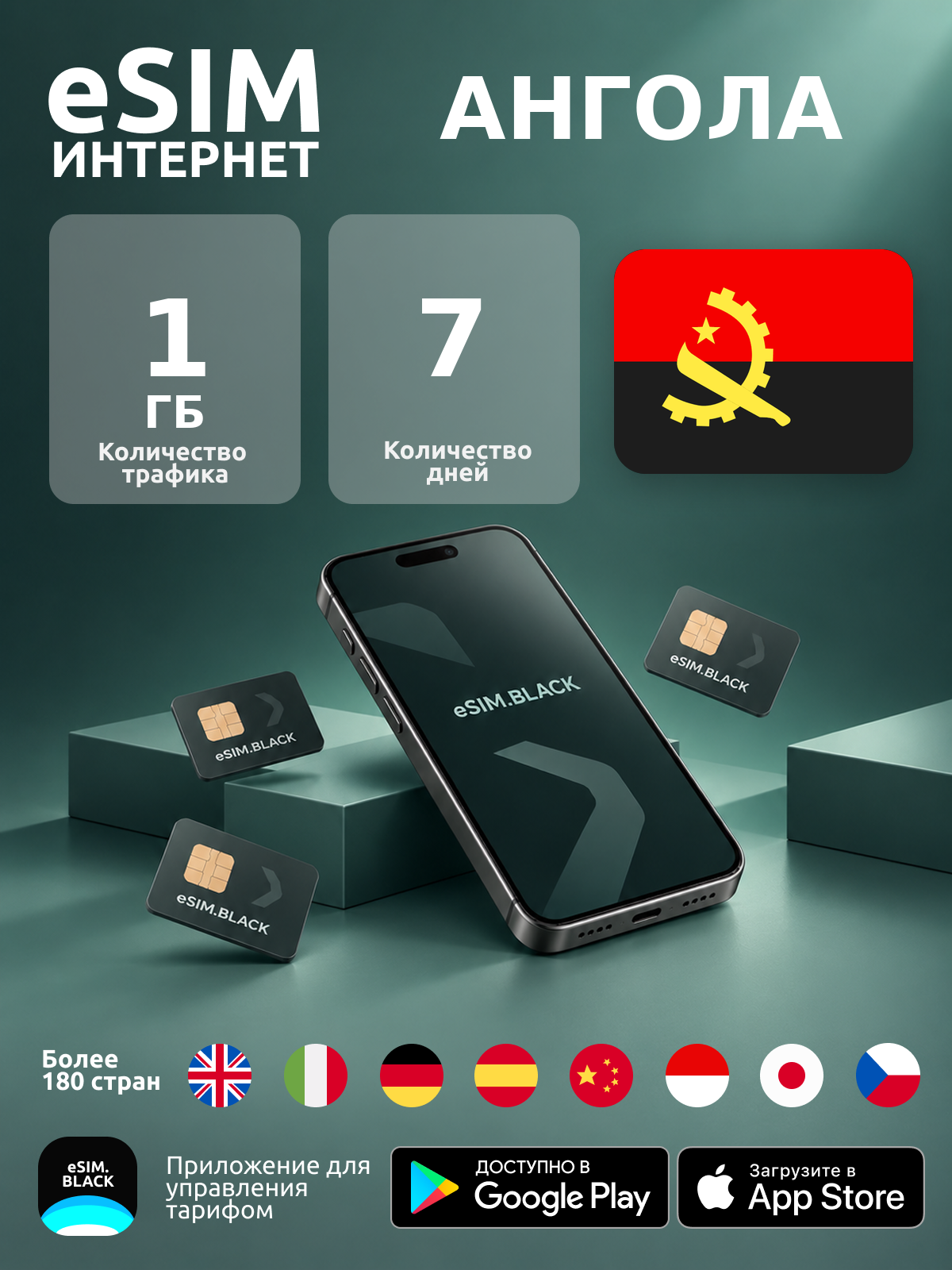 Ангола/7 дней/1 ГБ - eSIM для мобильного интернета ( iPhone | Android ).