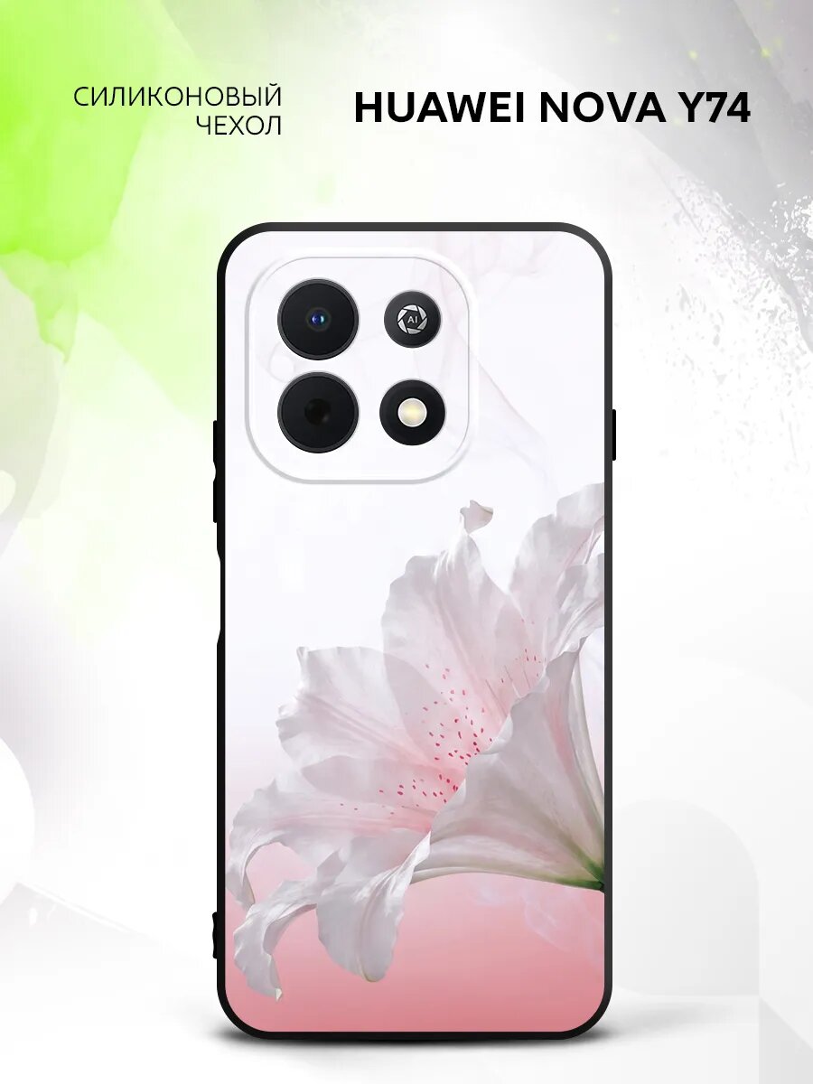 Чехол на Huawei Nova Y74, Хуавей Нова У74 защита камеры, накладка с рисунком цветок лилия
