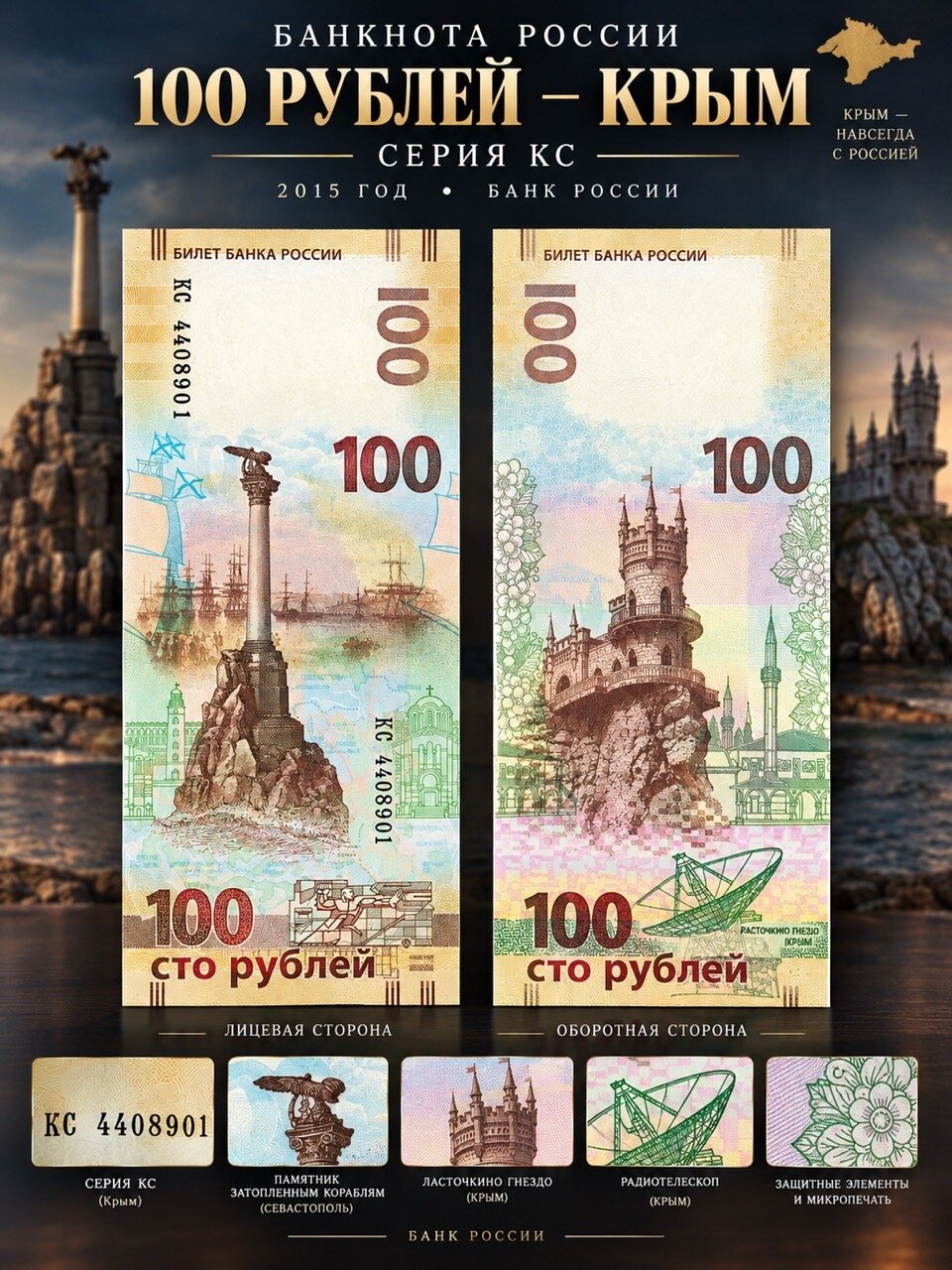 Банкнота 100 рублей Крым серия КС