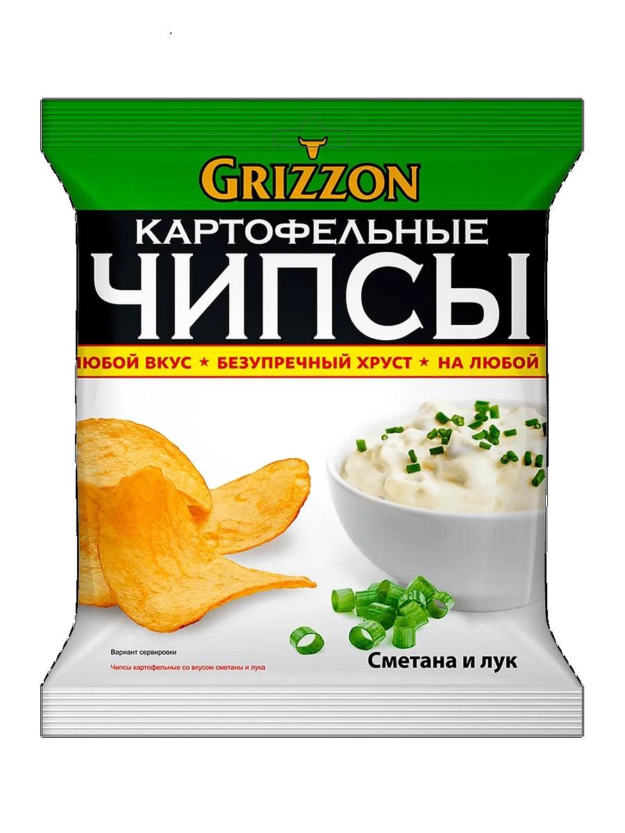 Упаковка из 16 пачек Чипсы "GRIZZON" сметана-лук пак 150г