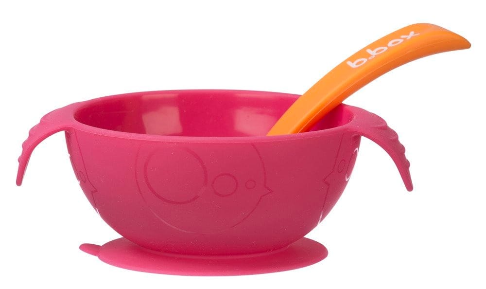 Миска b.box силиконовая мисочка с ложкой Strawberry Shake, розовый, 240 мл