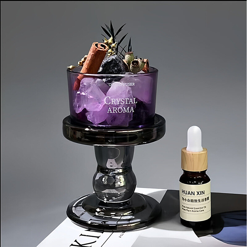Натуральный кристаллический диффузор стеклянный кубок серая подставка сухоцветы белый кварц аметист декор