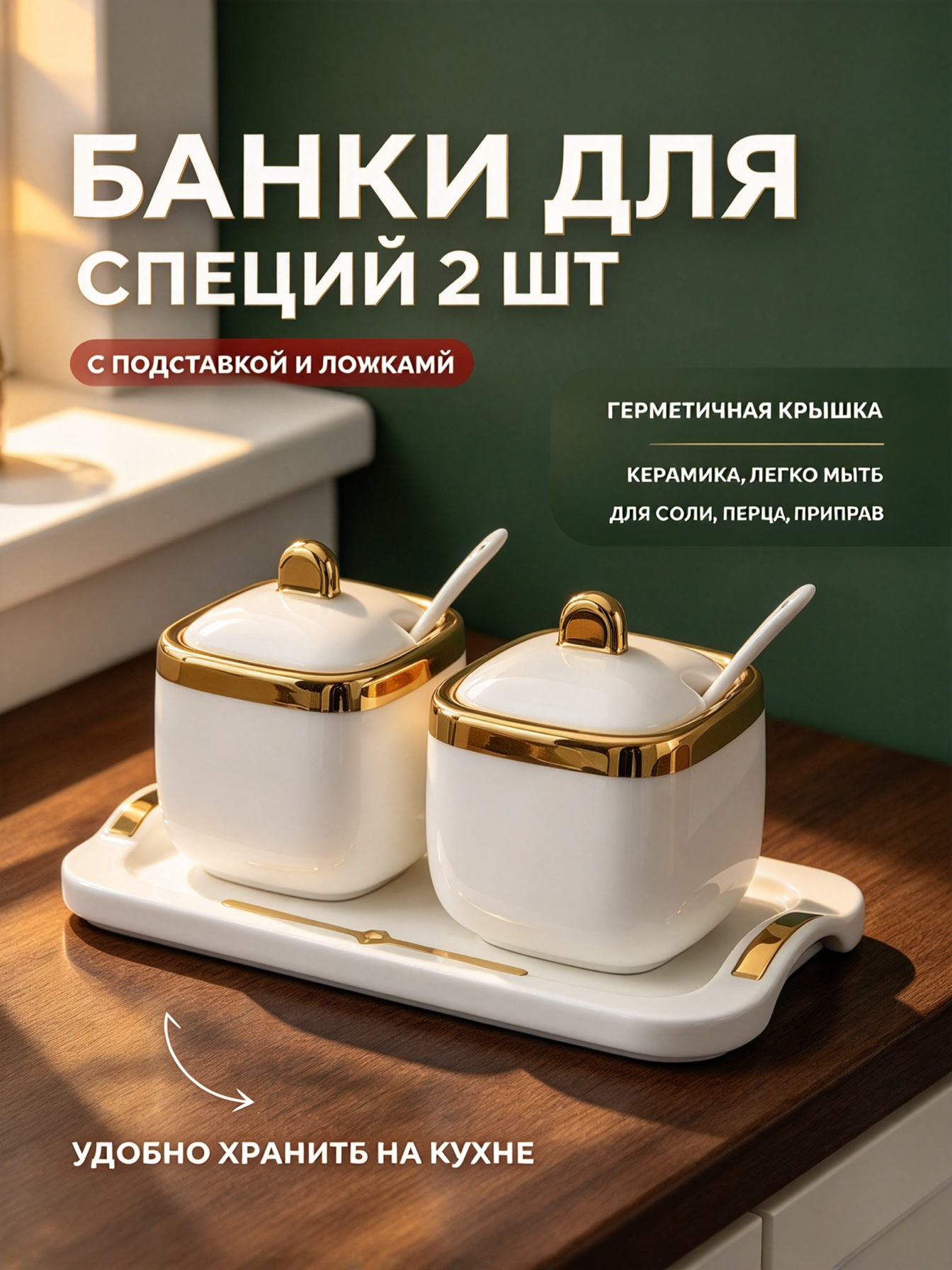 Набор сахарница и солонка на подставке с ложкой и крышкой 2 шт Conflate