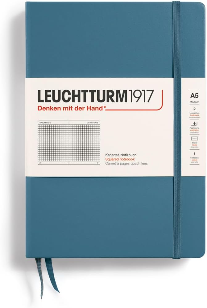 Блокнот Leuchtturm1917, средний, в клеточку, цвет Stone Blue