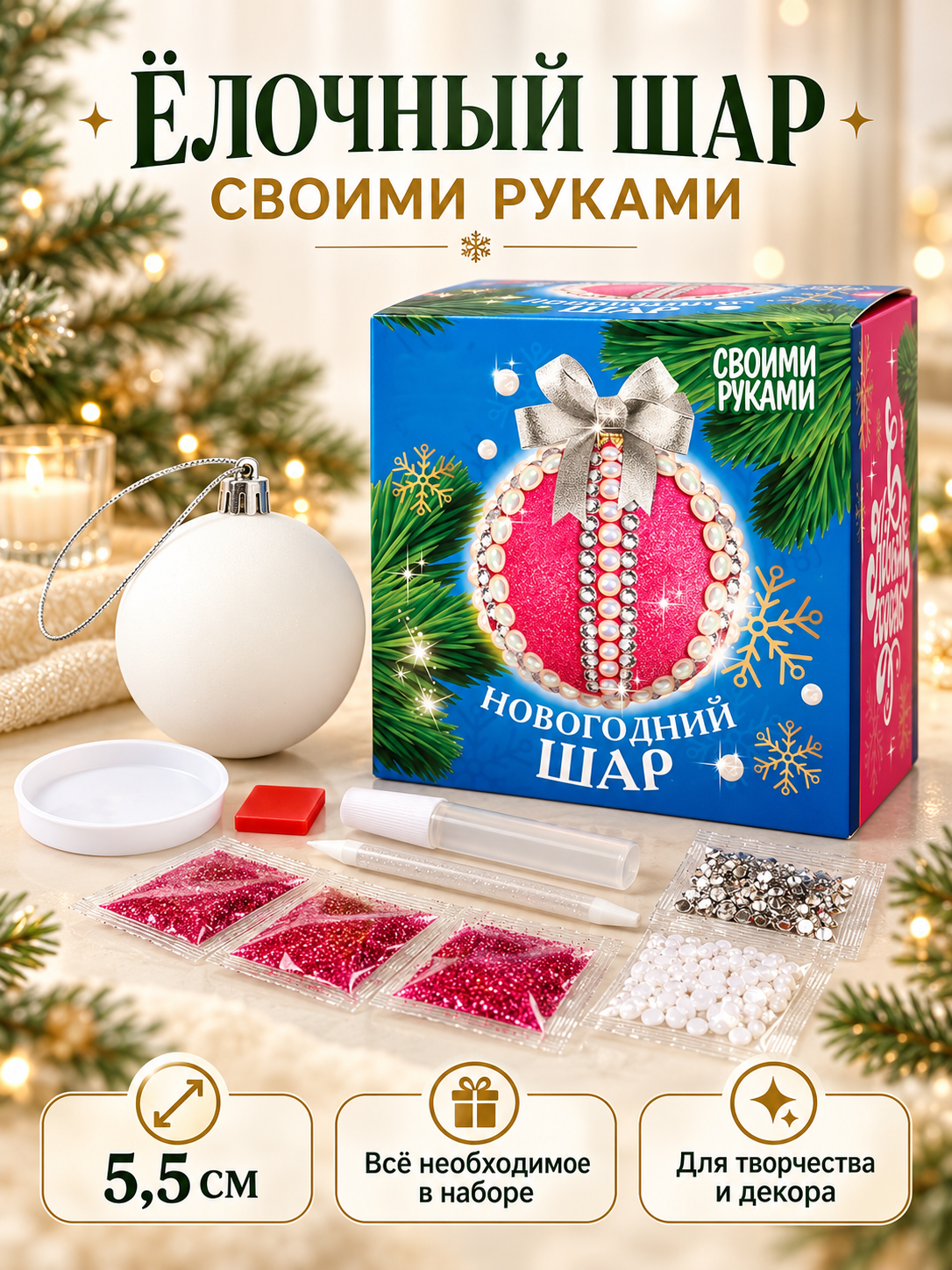 Ёлочный шар своими руками, красный, 5,5 см, пластик, Школа талантов