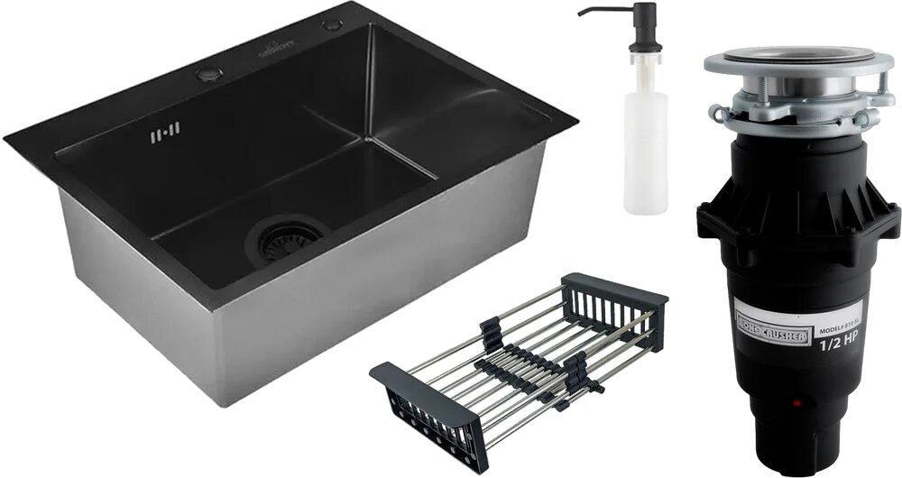 Комплект Мойка Wisent WS37050B/W302644B/W405B/WGER019B WS37050B 70x50, графит, нержавеющая сталь / Измельчитель Bone Crusher BC 810-SL Slim Line электрический, нержавеющая сталь