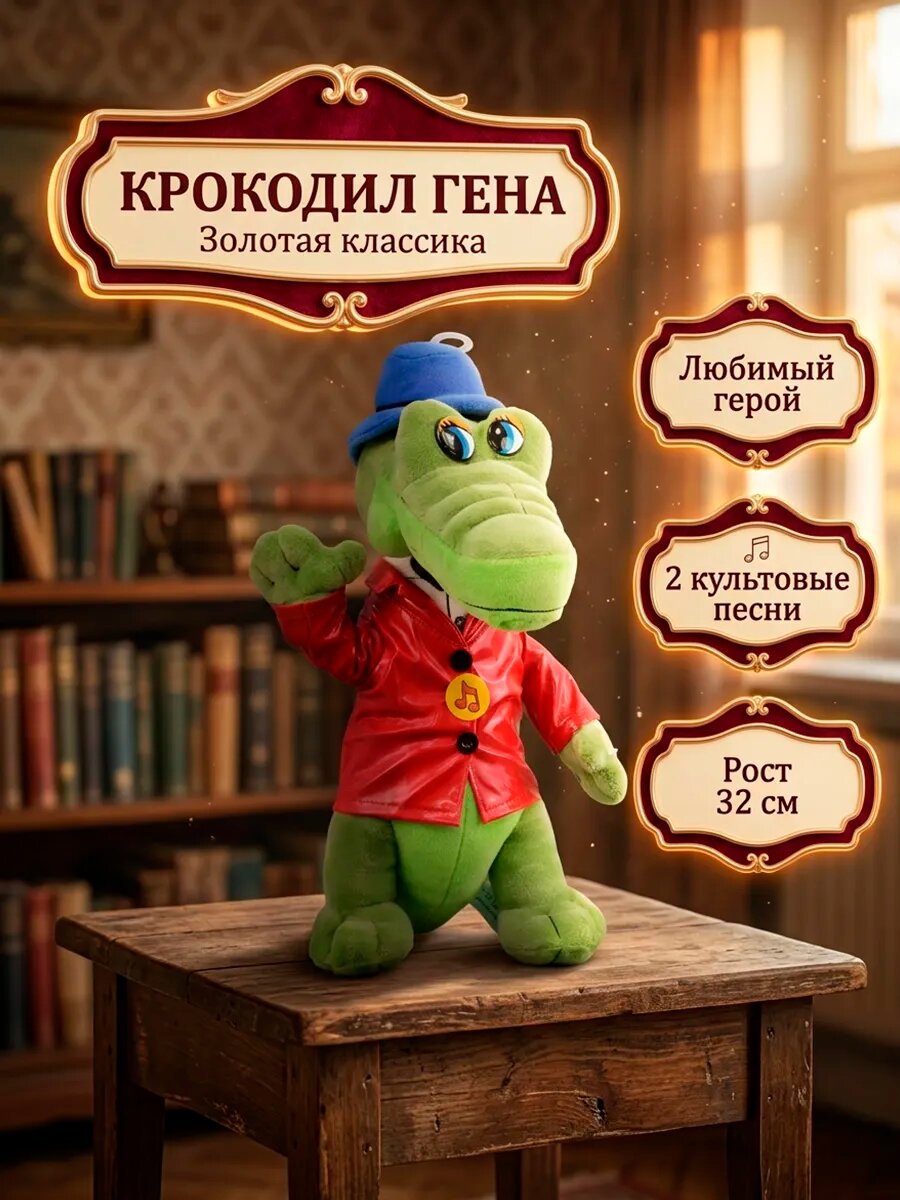Мягкая игрушка Крокодил Гена 33 см со звуком