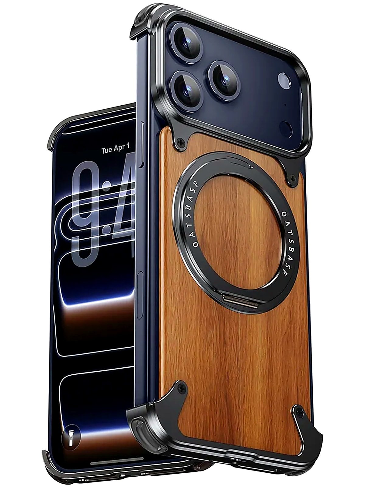 Магнитный чехол OATSBASF из орехового дерева для iPhone 17 Pro Max, ударопоглощающий корпус аэрокосмического класса