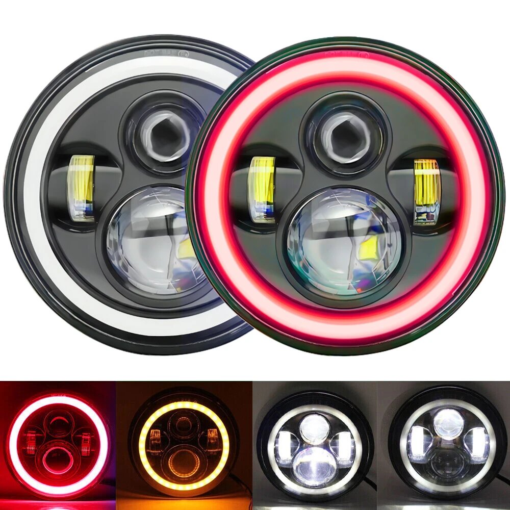 7-дюймовая светодиодная круглая фара H4 Red Halo Angel Eyes фара 180 Вт 6000K Wrangler Jeep 2 Pcs
