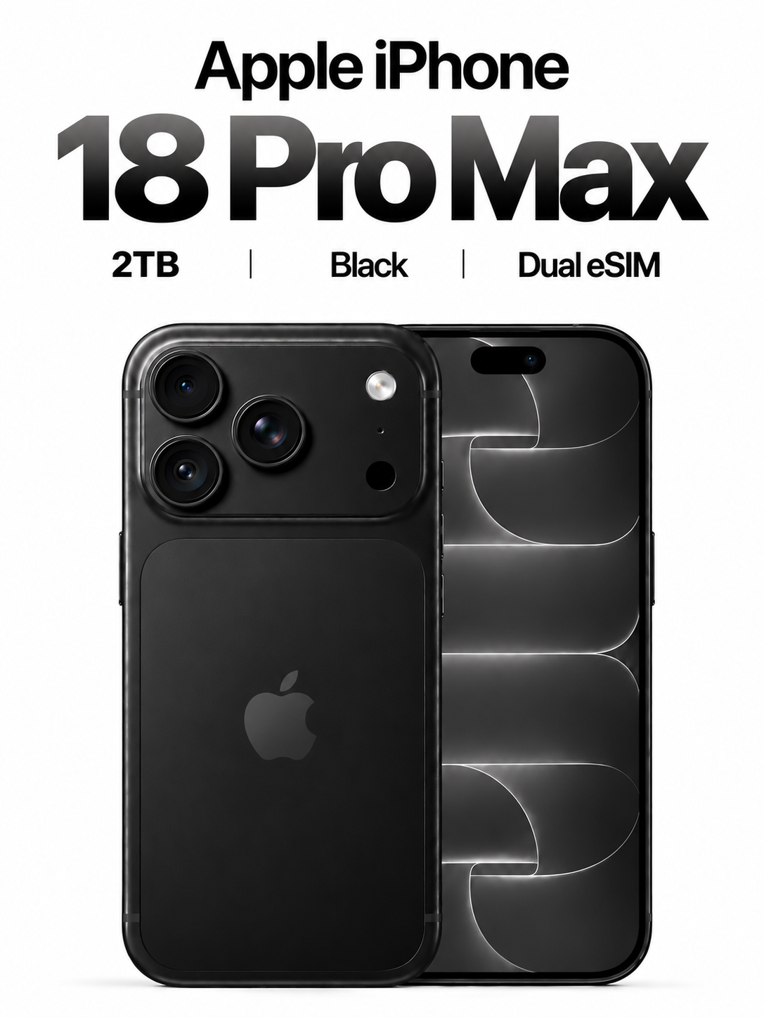 Смартфон Apple iPhone 18 Pro Max, Dual eSIM, 2TB, Black (Черный)