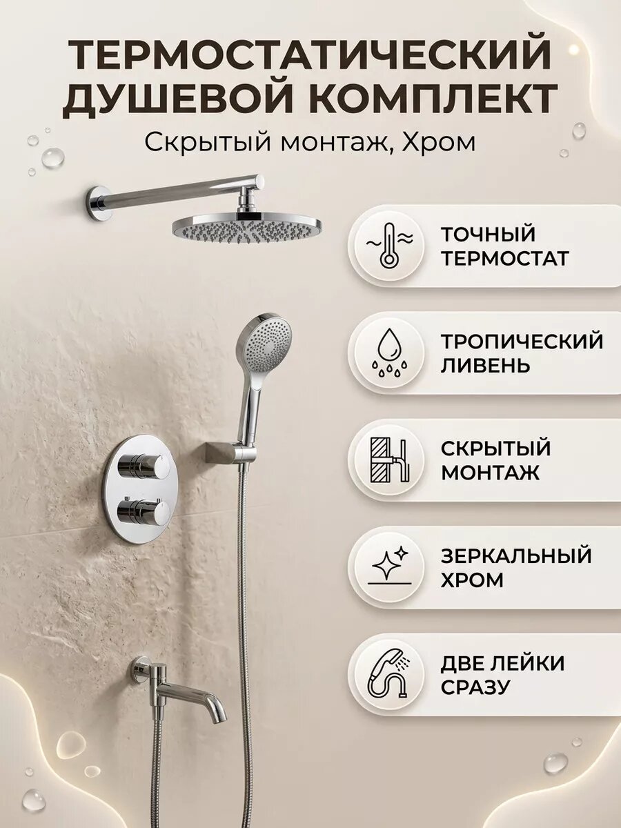 Душевая система с термостатом и тропическим душем Vieir V25003-3 хром
