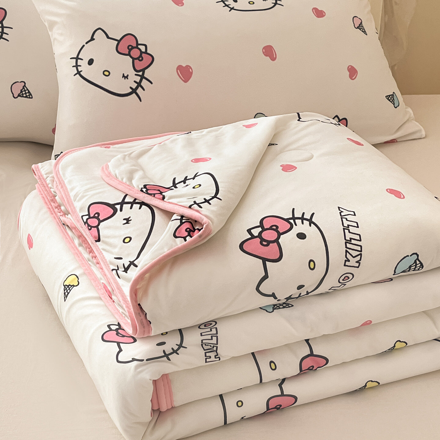 Летнее одеяло Sanrio из ледяной ткани 200x230 см, машинная стирка, прохладное постельное белье для детей, КТ Мороженое