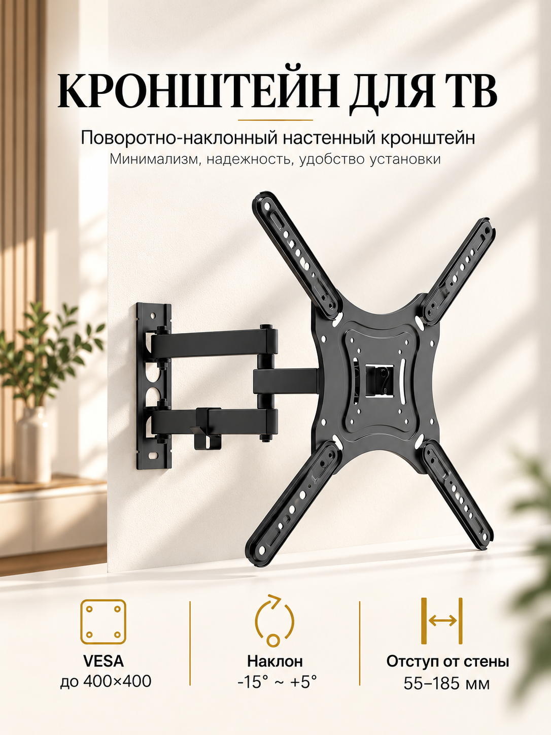 Кронштейн для телевизора ZLA23-443, поворотный, 13"-55", до 25 кг
