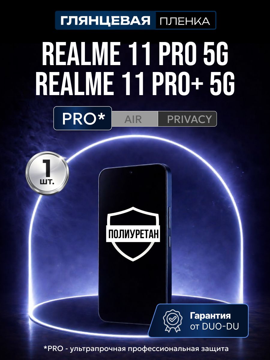 Полиуретановая защитная пленка на Realme 11 Pro 5G (Реалме 11 Про 5Джи), Realme 11 Pro Plus 5G (Реалме 11 Про Плюс 5Джи), 1шт Глянцевая