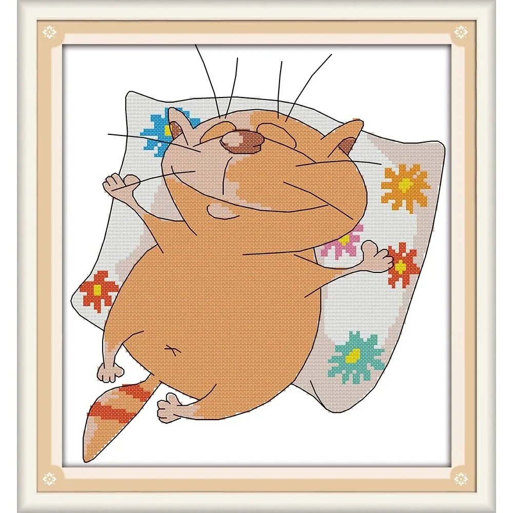 Набор для вышивки крестом "Ленивый кот", 14 карат, хлопок 11ct print canvas