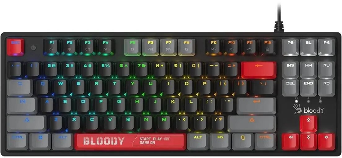 Клавиатура A4TECH Bloody S310N, проводная, USB, механическая, заводское нанесение кириллицы, черный/красный