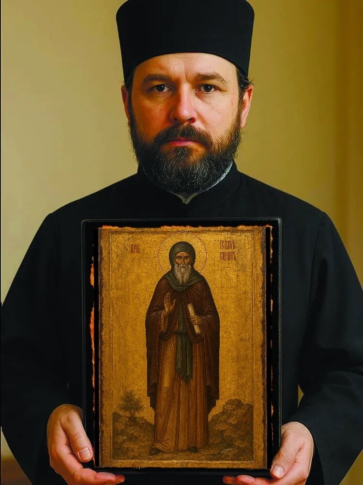Икона Исаа? к Сирин, Ниневийский, на дереве, 30×40 см, освящённая