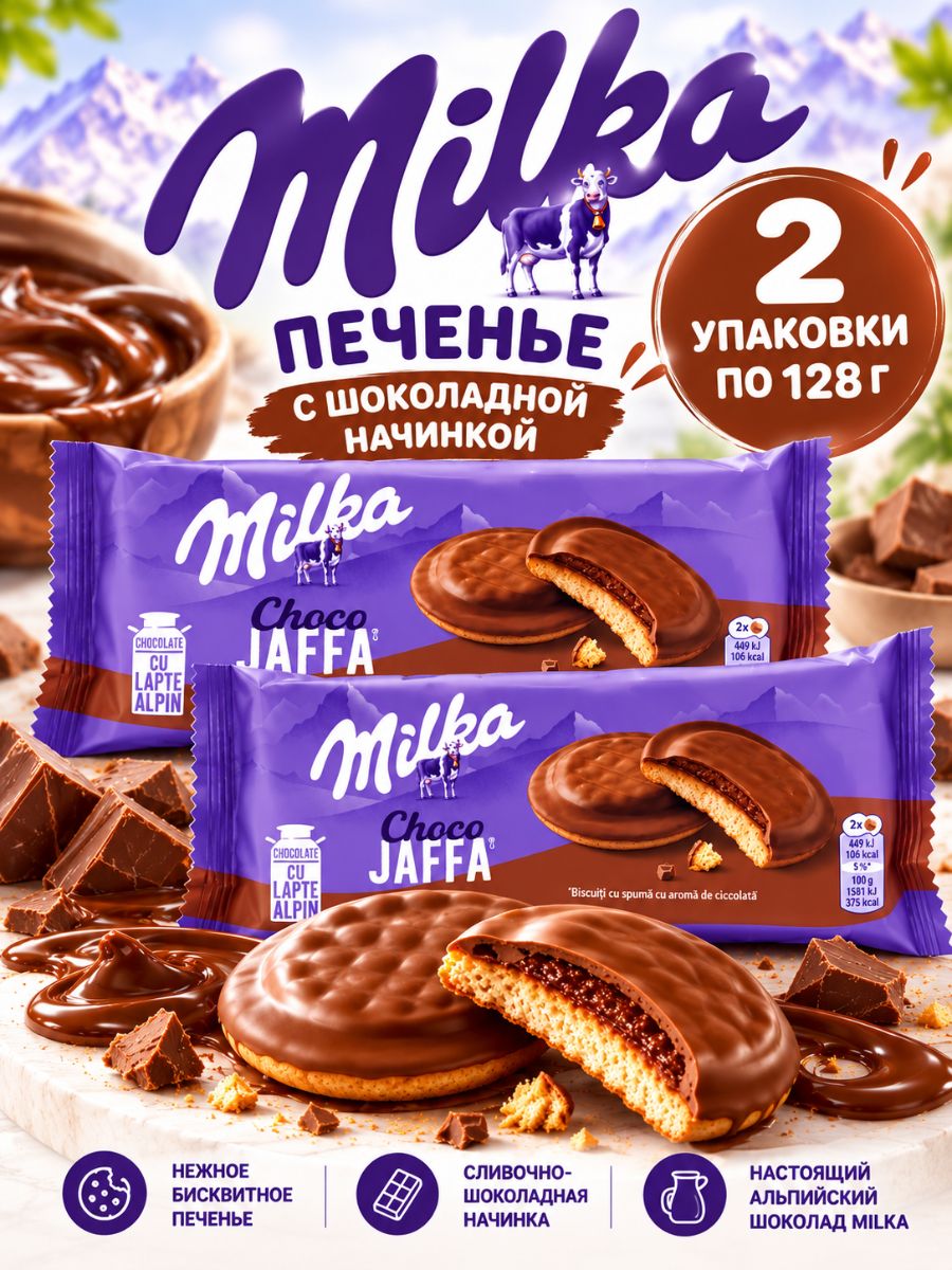 Печенье бисквитное Милка шоколадное 2 упаковки по 128 г