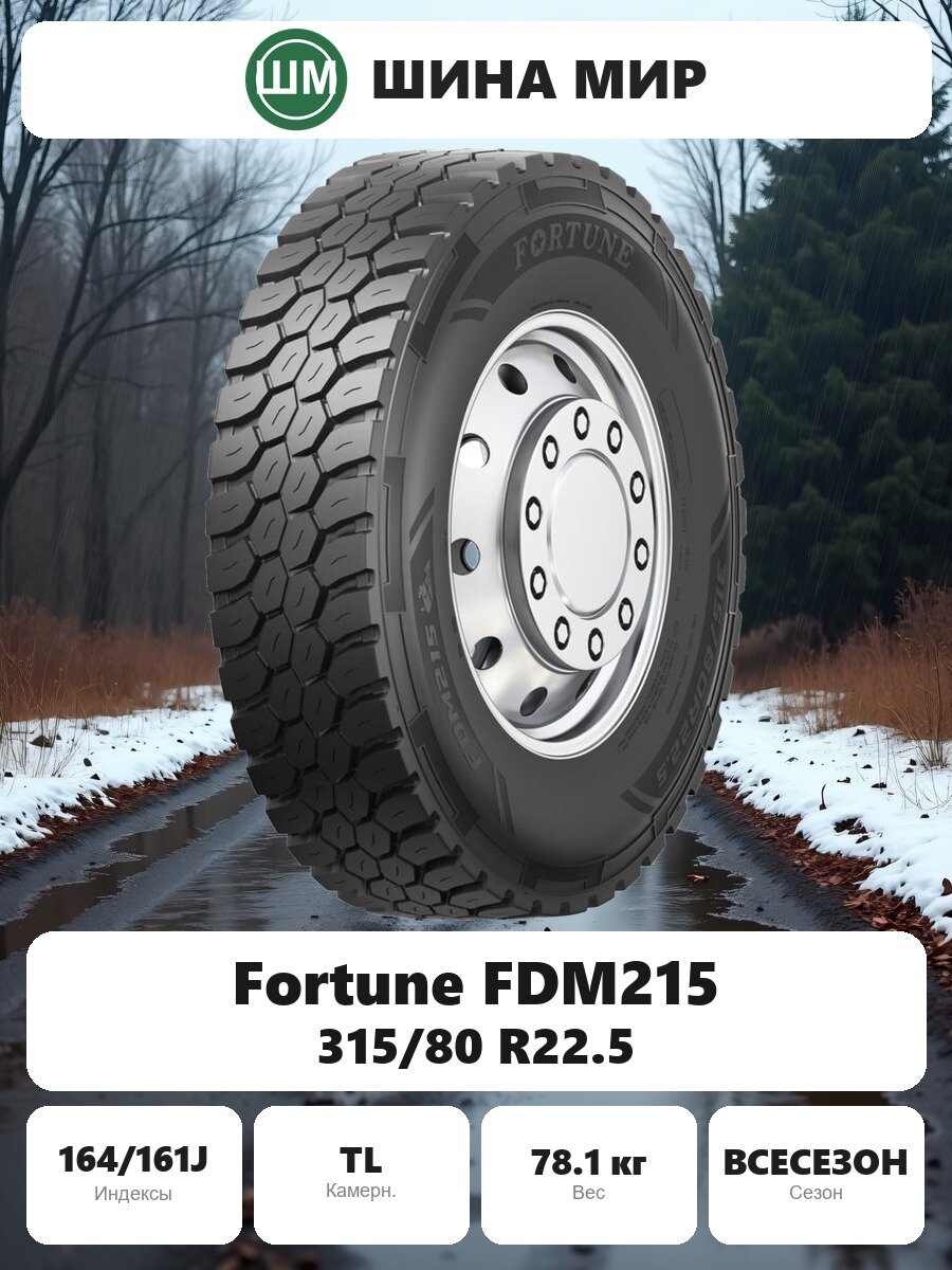 Грузовая шина Fortune FDM215 315/80 R22.5 164/161J Всесезонная Нешипованная