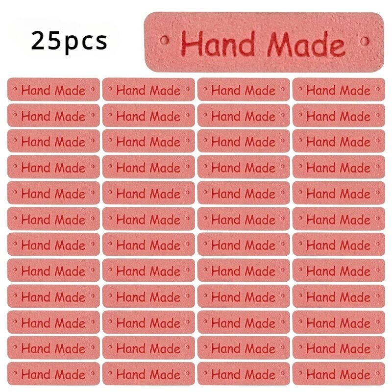 Красные кожаные бирки "Hand Made" 25 шт