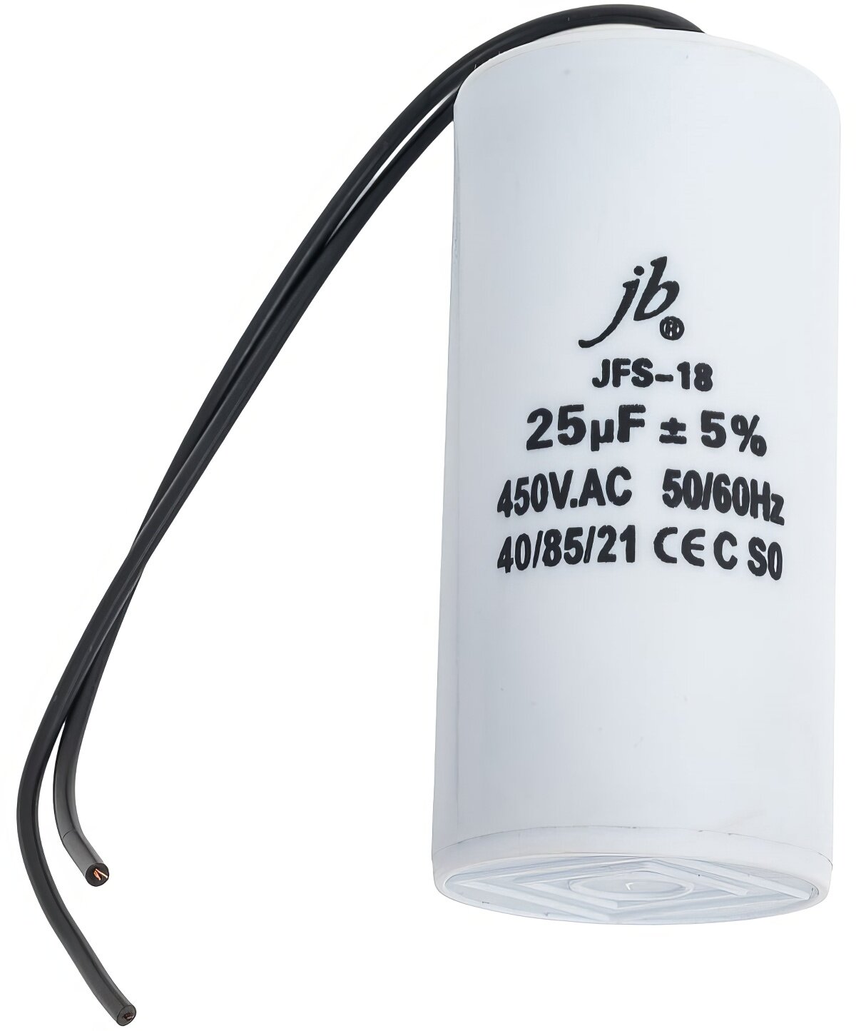 Пусковой конденсатор JB Capacitors 25 мкф, 450 В, 45x95, jfs-18 (CBB60-K) (гибкие выводы), JFS18A6256J000000B-86