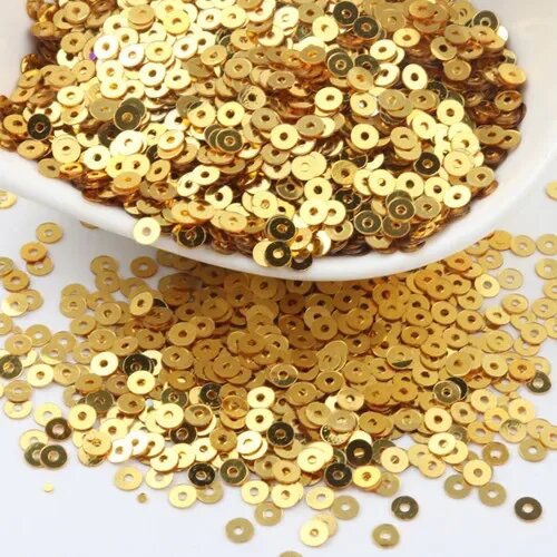 Плоские круглые блестки ПВХ 50 г микс 3-6 мм Желтый, 4mm50gram, dark gold