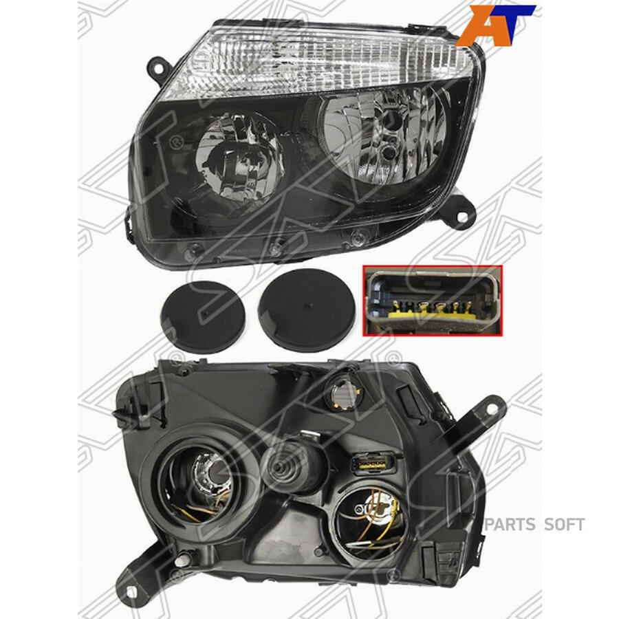 Фара Renault Duster 10-15 (Слева/ Галоген/ Ручная регулировка/ Чёрная) от официального дистрибьютора, SAT, артикул ST5511186LLDEM2