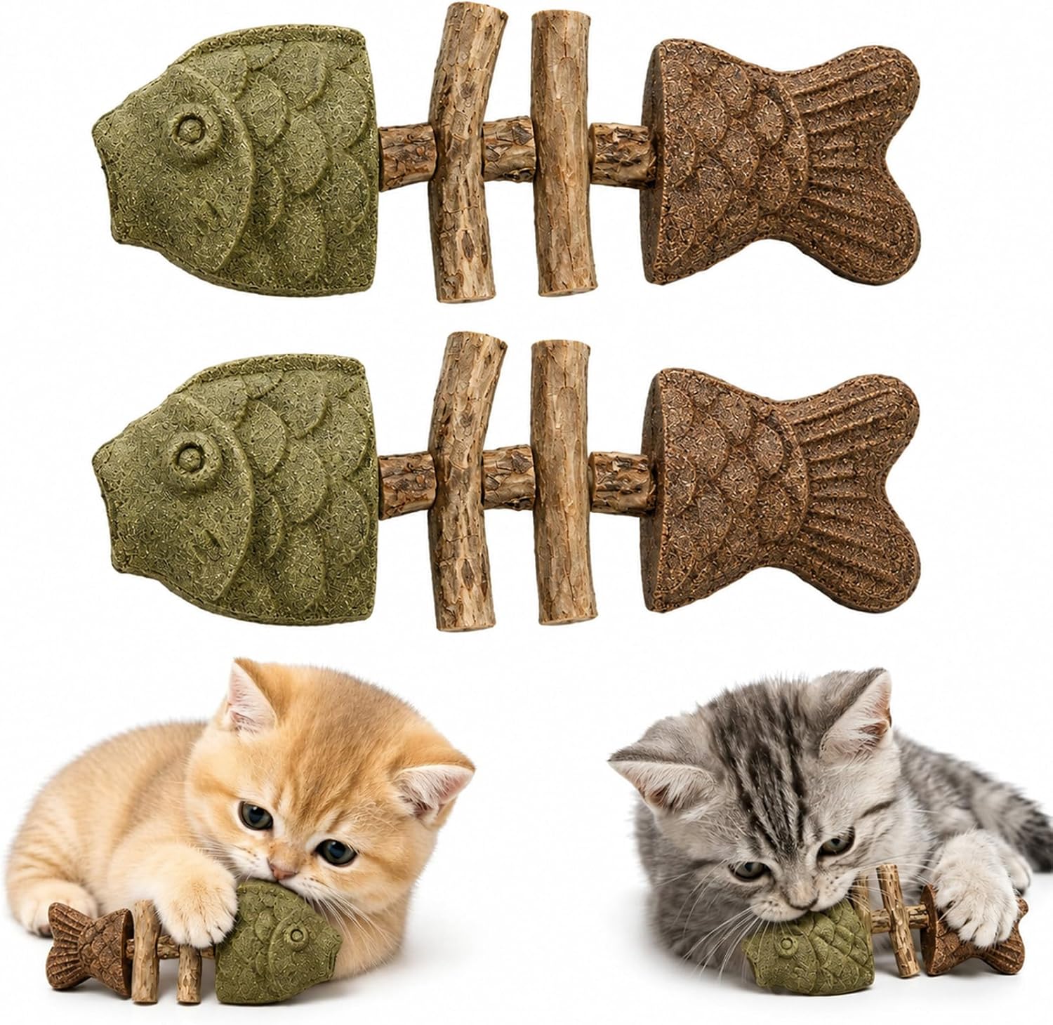 Жевательные игрушки-рыбьи кости для кошек с котовником, набор 2 шт, для гигиены зубов и снятия скуки