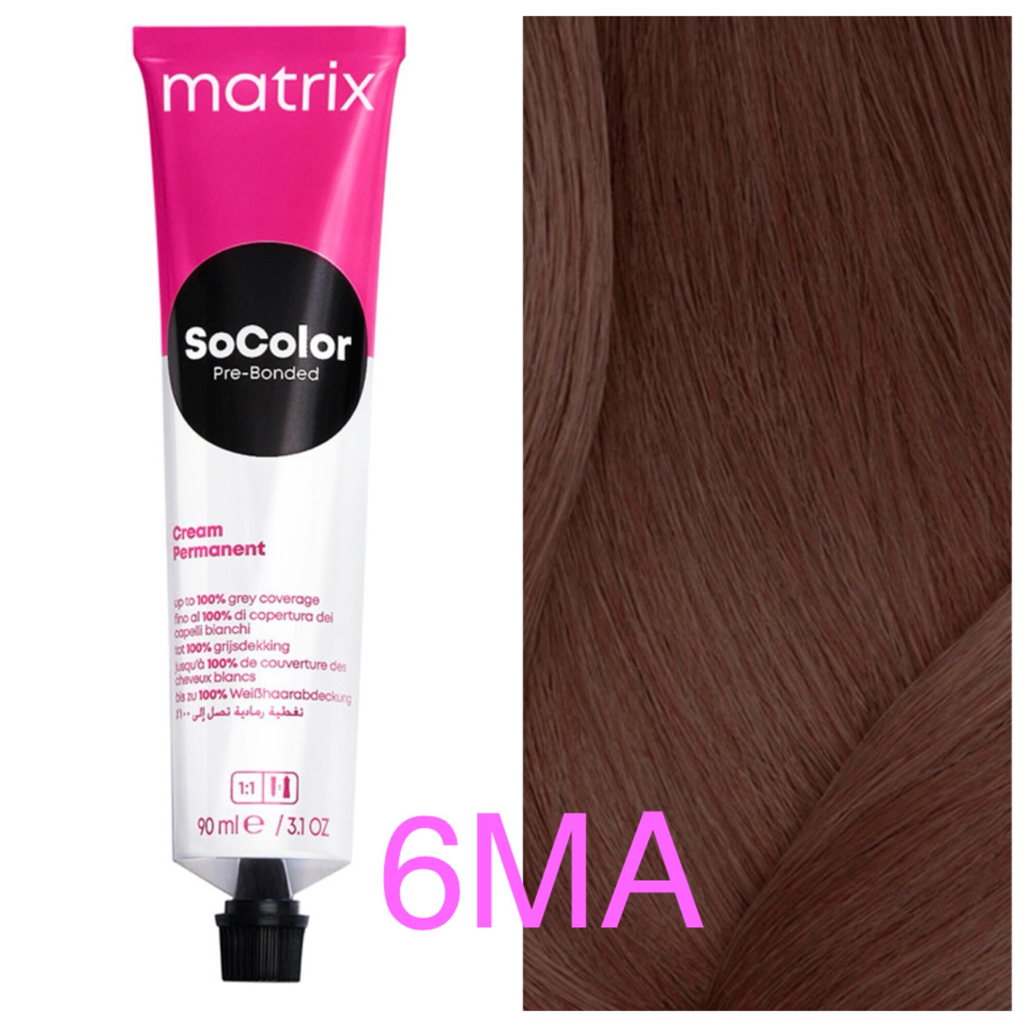 Краситель перманентный Matrix SoColor Pre-Bonded для волос, 6MA темный блондин мокка пепельный, 90 мл