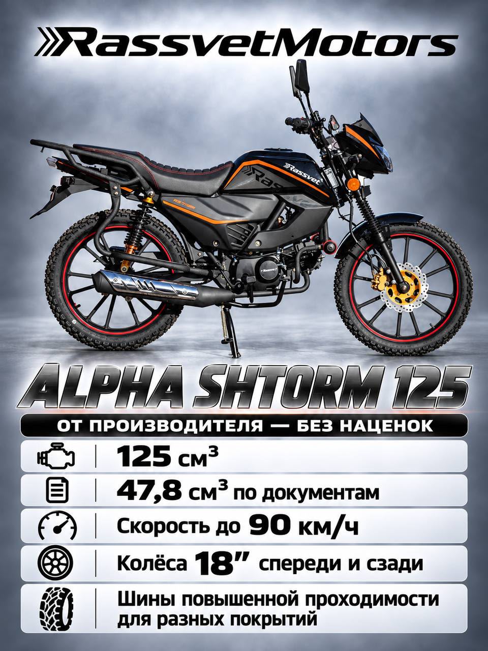 Мопед Rassvet Alpha Shtorm 48CC черный 2026 г. в.