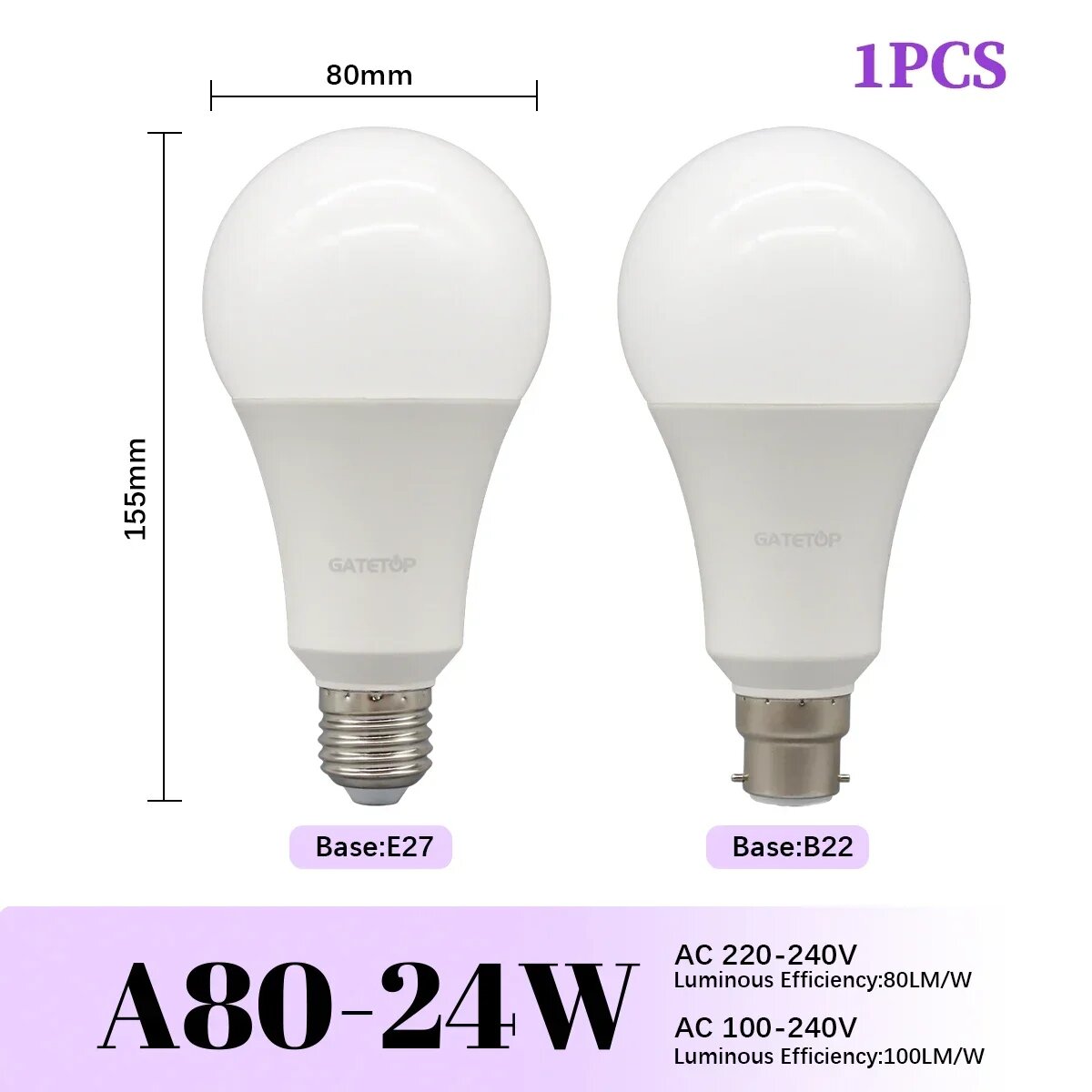Светодиодные лампы Gatetop E27 B22 8W 18W 24W для дома 1pcs 24W, E27, Cold white 6000K, AC100-240V